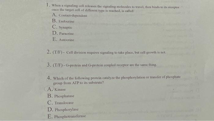 Solved 1. When a signaling cell releases the signaling | Chegg.com