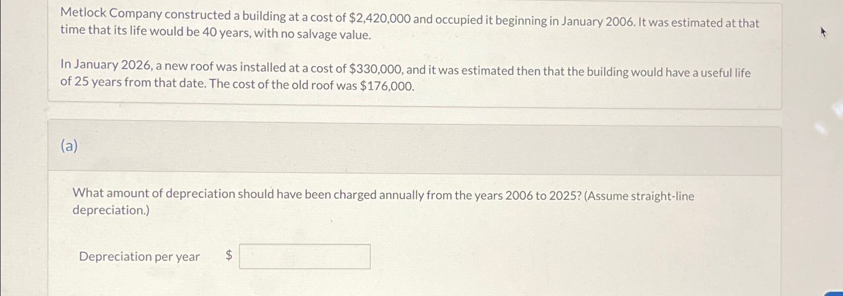 Solved Metlock Company constructed a building at a cost of | Chegg.com