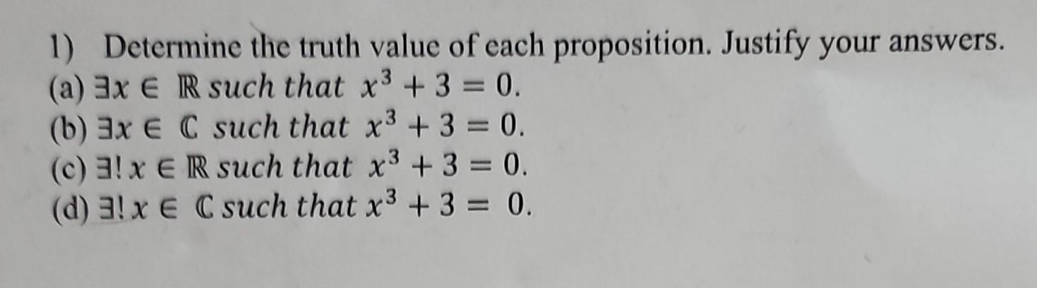 Solved 1) Determine the truth value of each proposition. | Chegg.com