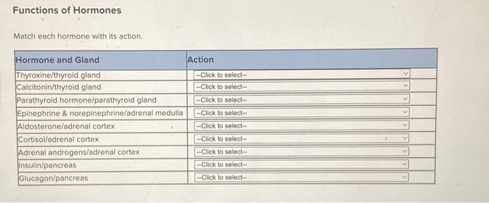Functions of Hormones Match each hormone with its | Chegg.com