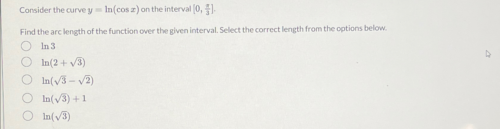 Solved Consider the curve y=ln(cosx) ﻿on the interval | Chegg.com