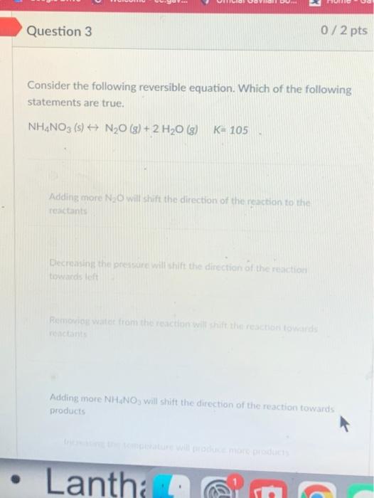 Solved Consider the following reversible equation. Which of | Chegg.com