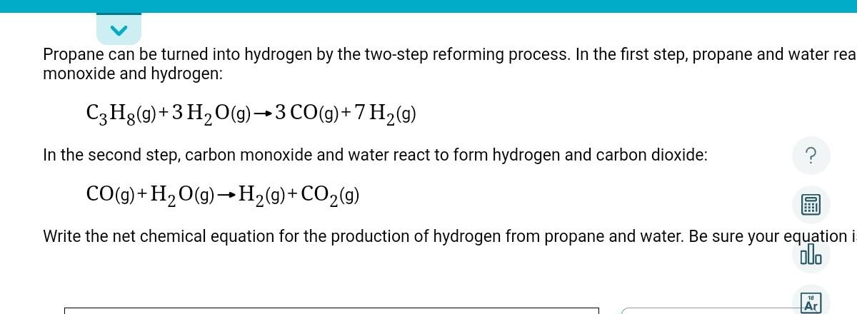 Solved Propane can be turned into hydrogen by the two-step | Chegg.com