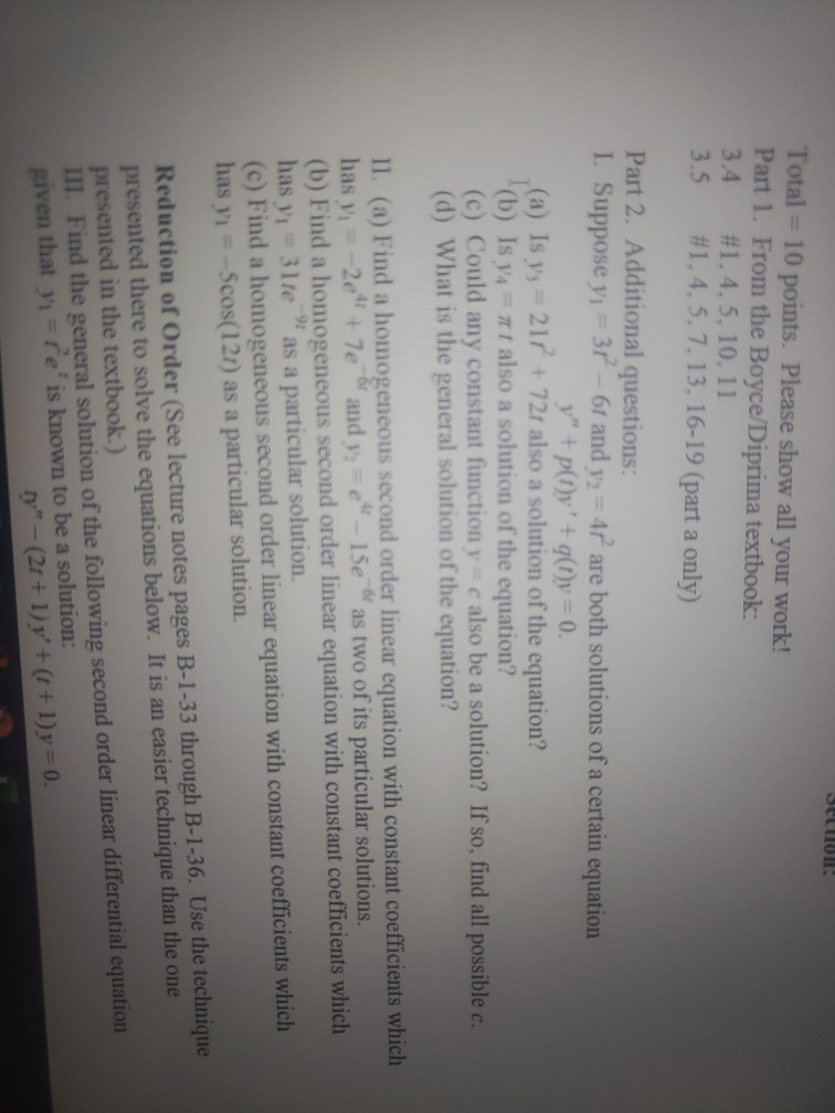 Solved SECTION Total = 10 points. Please show all your work! | Chegg.com