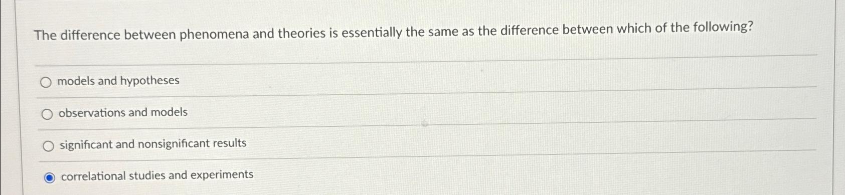 Solved The difference between phenomena and theories is | Chegg.com
