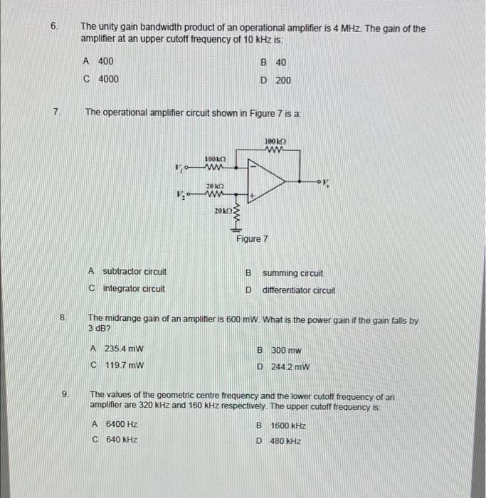 Solved 6. The unity gain bandwidth product of an operational | Chegg.com