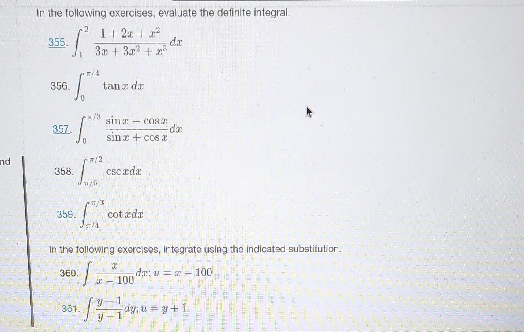 Solved In the following exercises, evaluate the definite | Chegg.com
