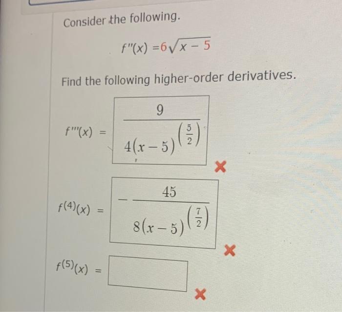 Solved Consider the following. f′′(x)=6x−5 Find the | Chegg.com
