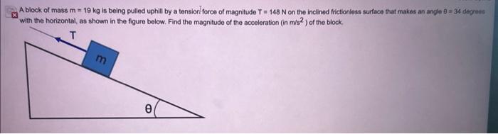 Solved A block of mass m=19 kg is being pulled uphill by a | Chegg.com