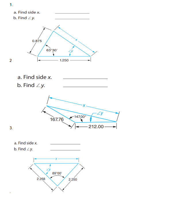 Solved 1a. ﻿Find side x.b. ﻿Find angle y2a. ﻿Find side x.b. | Chegg.com