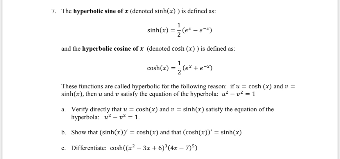 Solved The hyperbolic sine of denoted sinh(x) ﻿is defined | Chegg.com