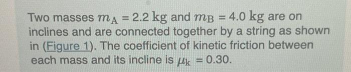 Solved Two masses mA=2.2 kg and mB=4.0 kg are on inclines | Chegg.com
