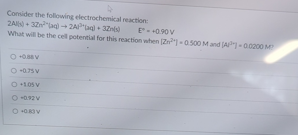 Solved Consider the following electrochemical | Chegg.com
