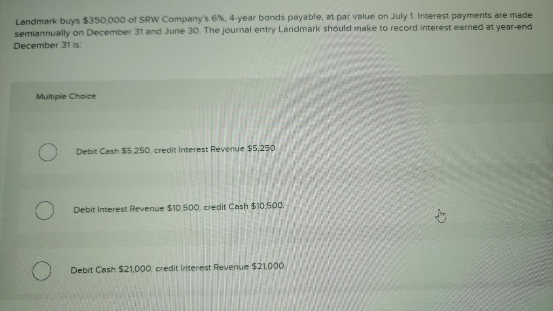 Solved Landmark buys $350,000 of SRW Company's 6%, 4-year | Chegg.com
