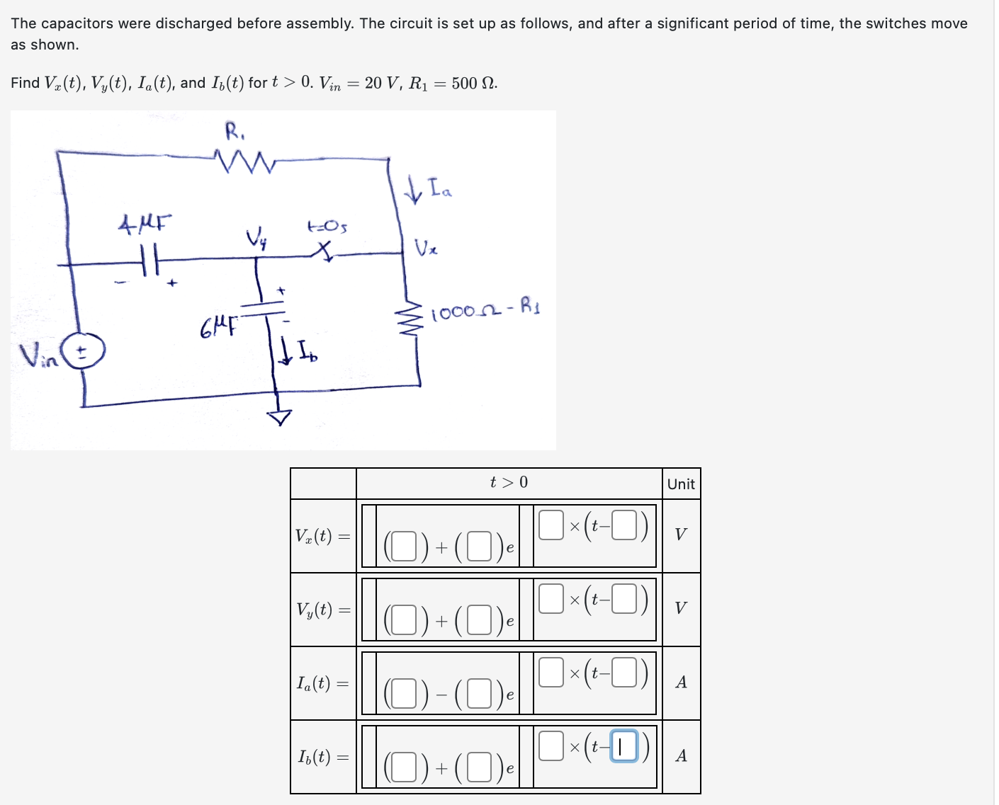 Solved The capacitors were discharged before assembly. The | Chegg.com
