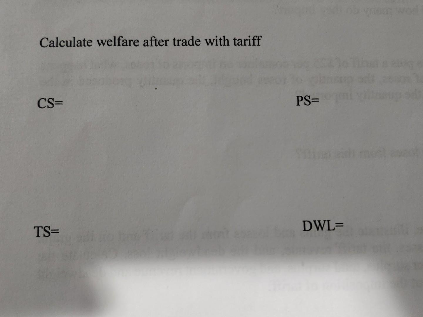 Solved Calculate welfare after trade with tariff CS=points | Chegg.com