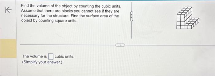 Solved Find the volume of the object by counting the cubic | Chegg.com
