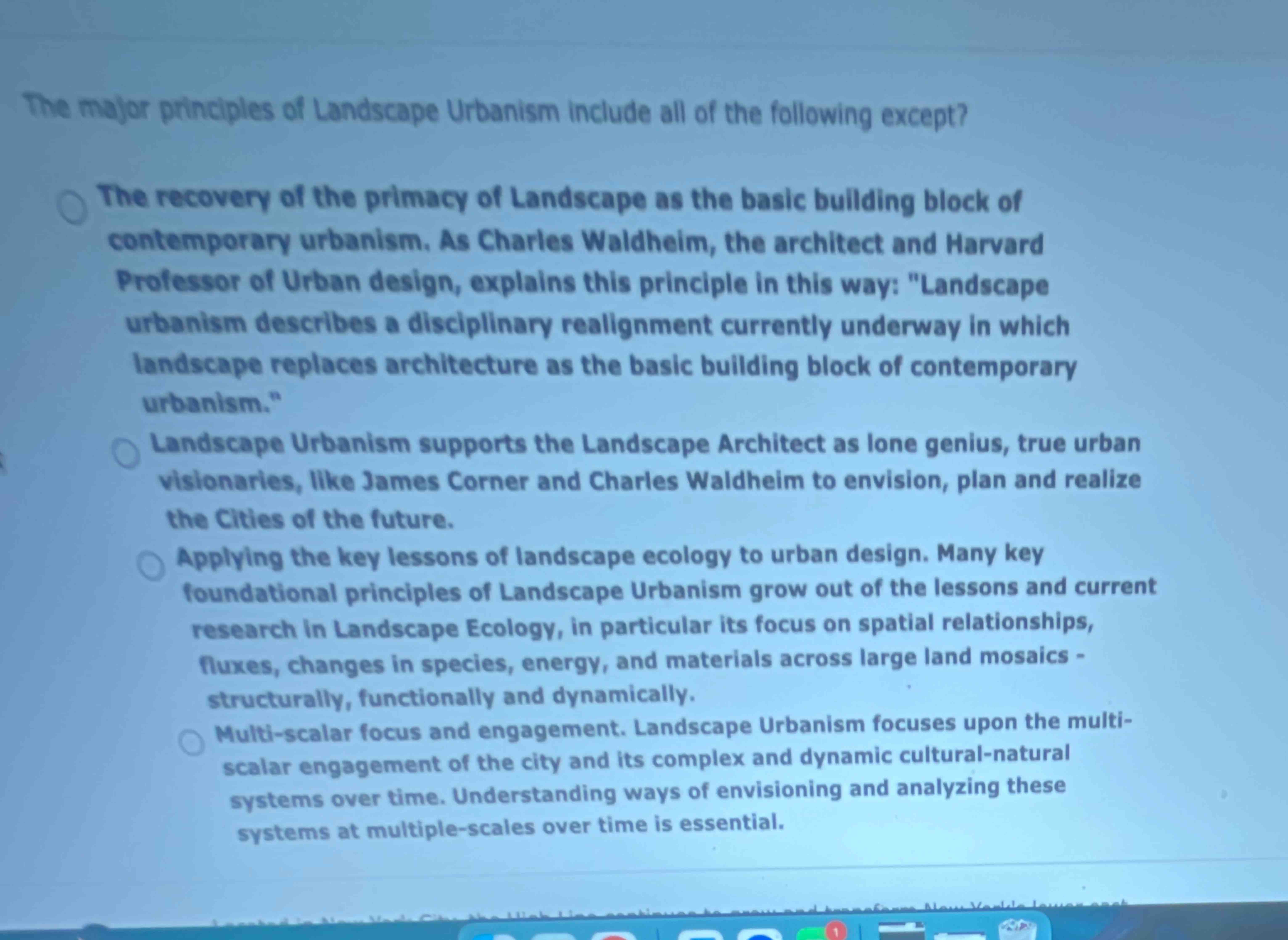 Solved The major principles of landscape urbanism include | Chegg.com