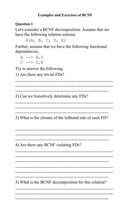 Examples and Exercises of BCNF Question 1 Let's | Chegg.com