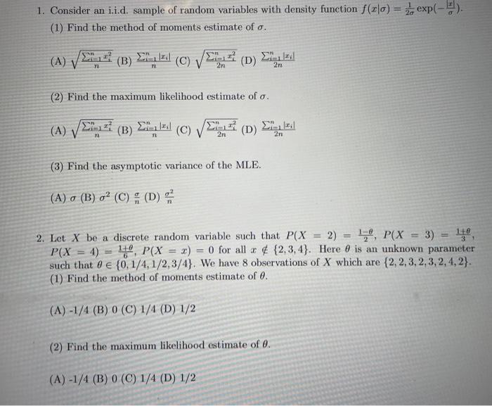 Solved 1. Consider an i.i.d. sample of random variables with | Chegg.com