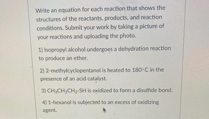 Solved Write an equation for each reaction that shows the | Chegg.com