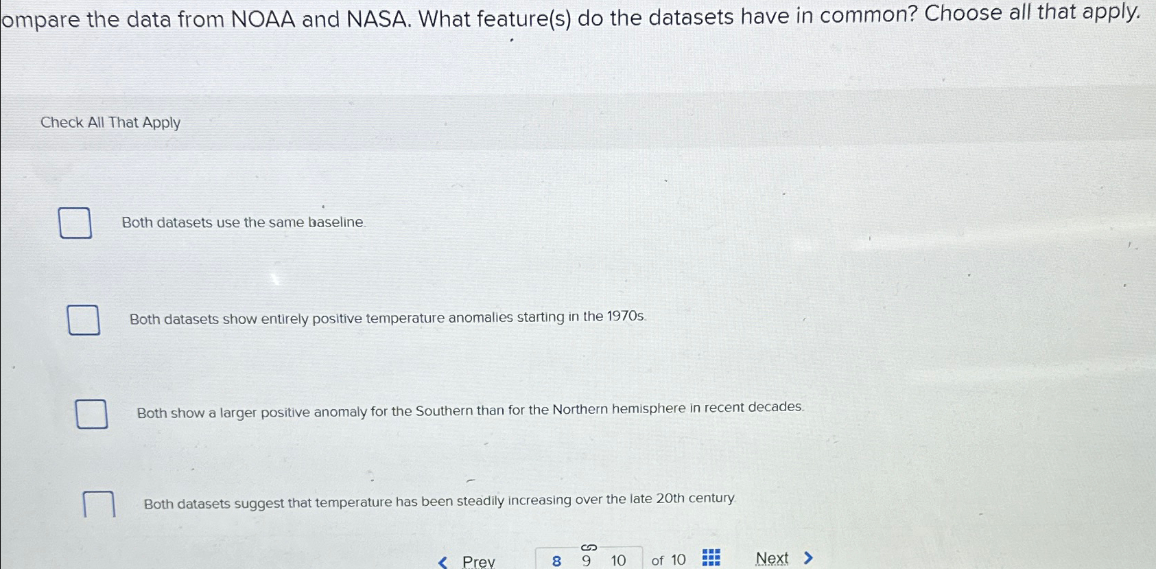 Solved ompare the data from NOAA and NASA. What feature(s) | Chegg.com