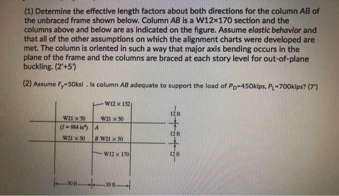 Solved (1) Determine the effective length factors about both | Chegg.com