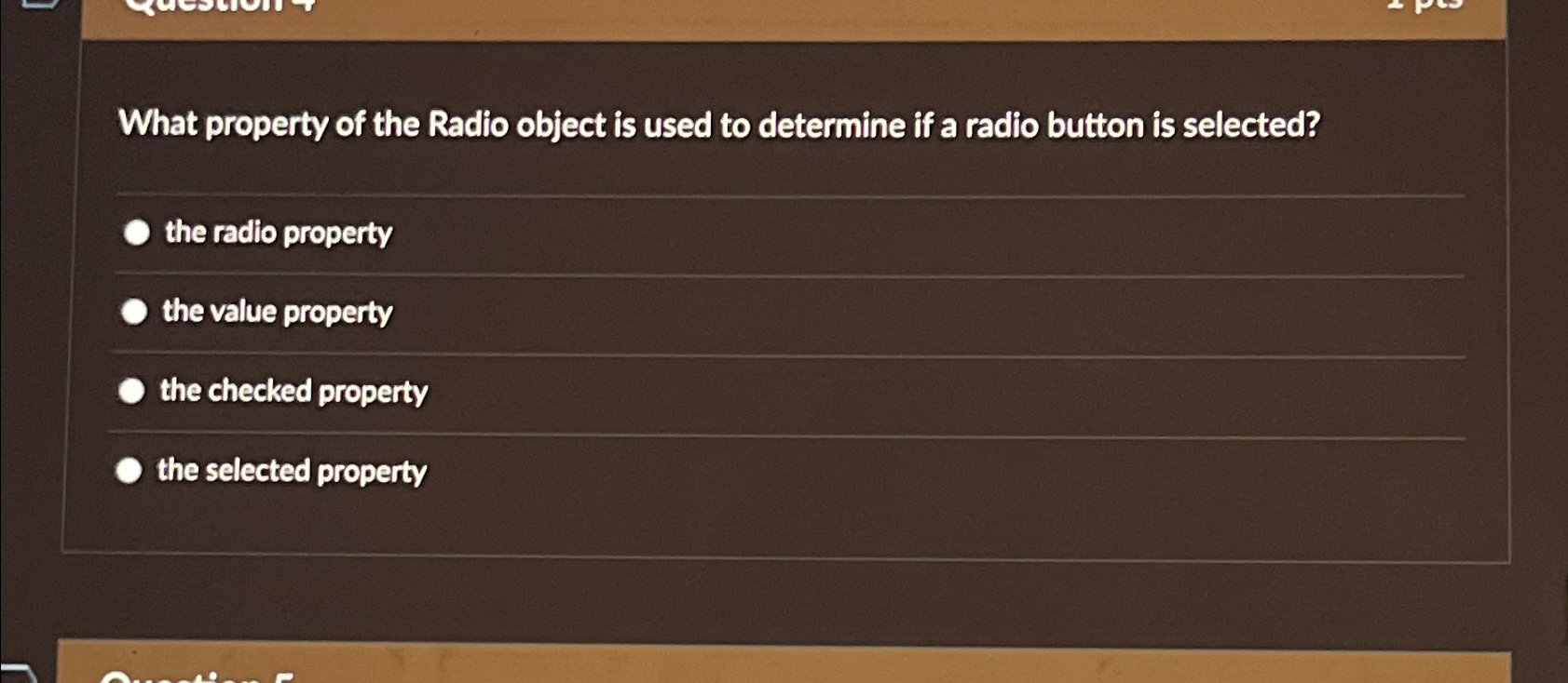Solved What property of the Radio object is used to | Chegg.com