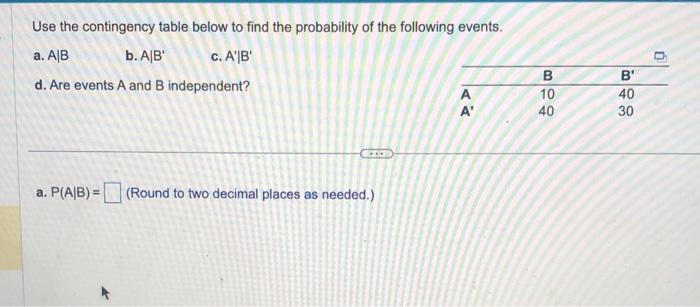 Solved Use the contingency table below to find the | Chegg.com