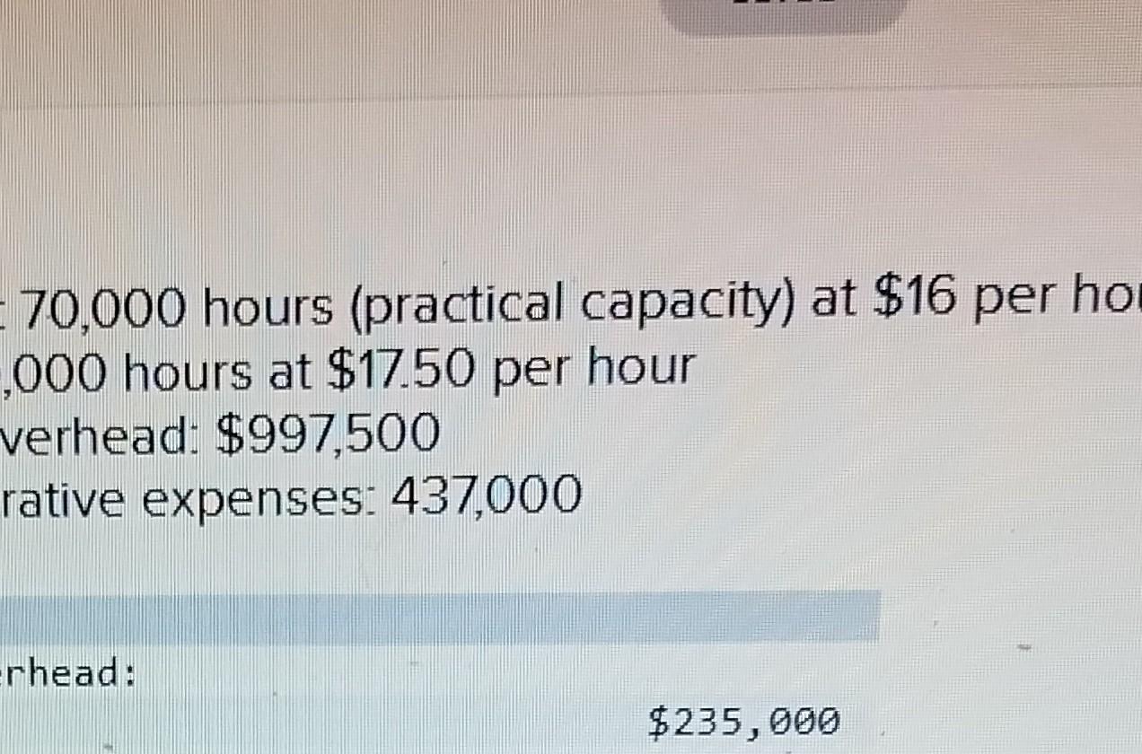 70,000 hours (practical capacity) at $16 per ho ,000 | Chegg.com