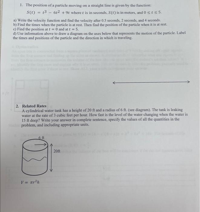 Solved 1. The position of a particle moving on a straight | Chegg.com