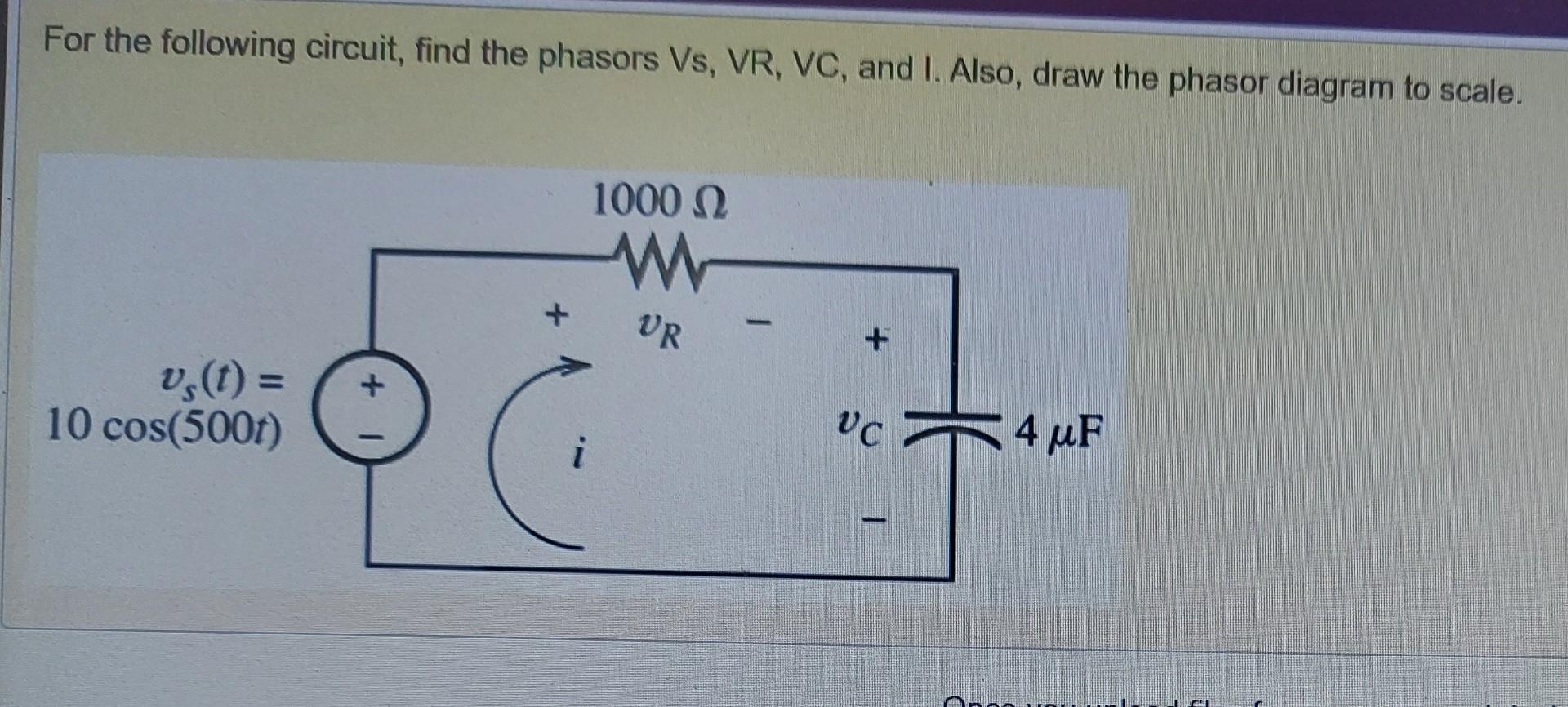 Solved For the following circuit, find the phasors Vs, VR, | Chegg.com