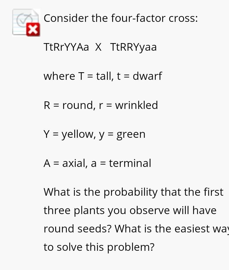 Solved X Consider the four-factor cross: TtRrYYAa X TtRRYyaa | Chegg.com