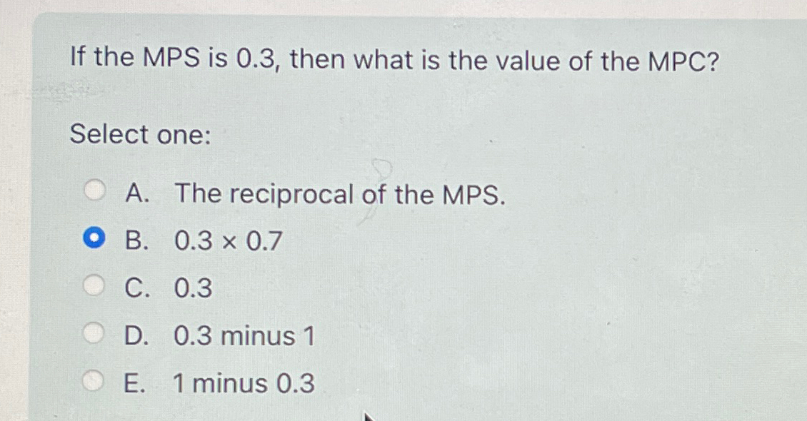 Solved If the MPS is 0.3 , ﻿then what is the value of the | Chegg.com