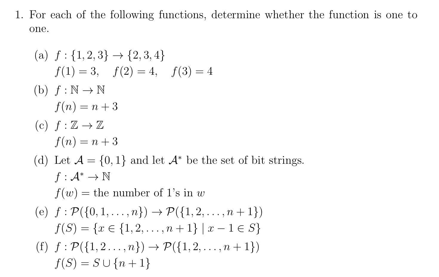 For each of the following functions, determine | Chegg.com