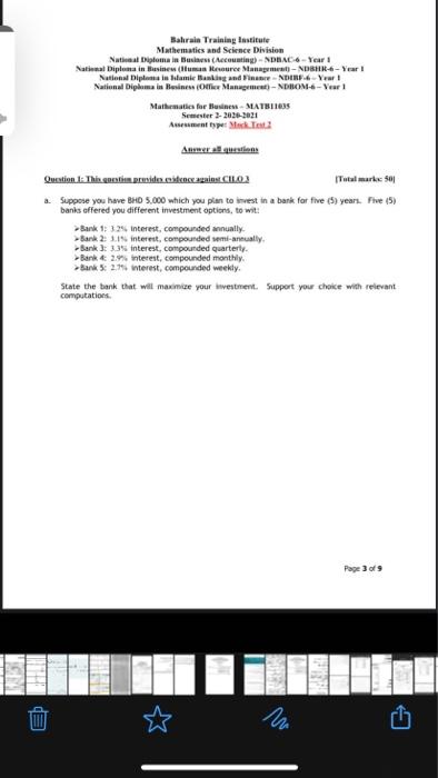 Solved Bahrain Training Institute Mathematics and Science | Chegg.com