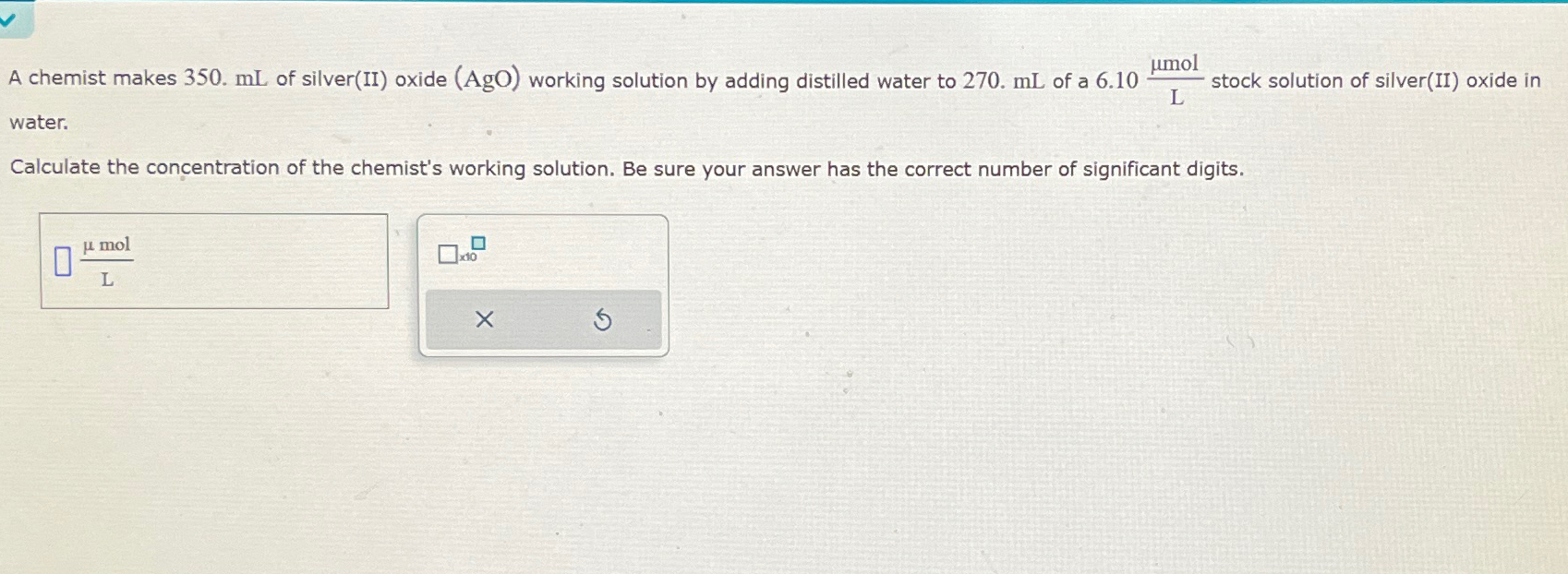 Solved A chemist makes 350.mL ﻿of silver(II) ﻿oxide (AgO) | Chegg.com