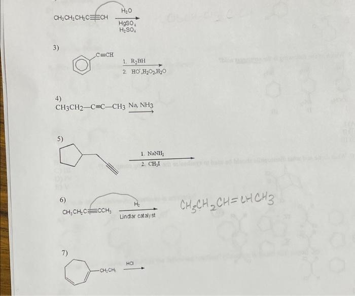 Solved CH₂CH₂CH₂CECH 3) 4) 5) 6) C=CH CH3CH2-C=C-CH3 Na, NH3 | Chegg.com