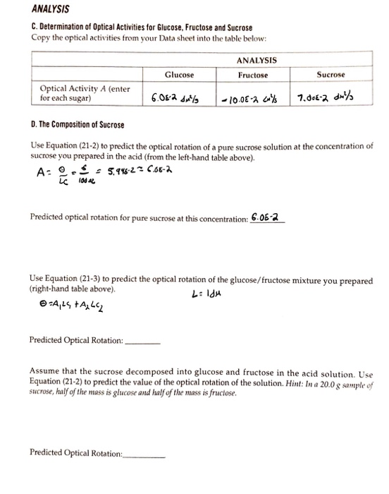 310 EXPERIMENT 21 Polarimetry of Sugar Solutions D. | Chegg.com