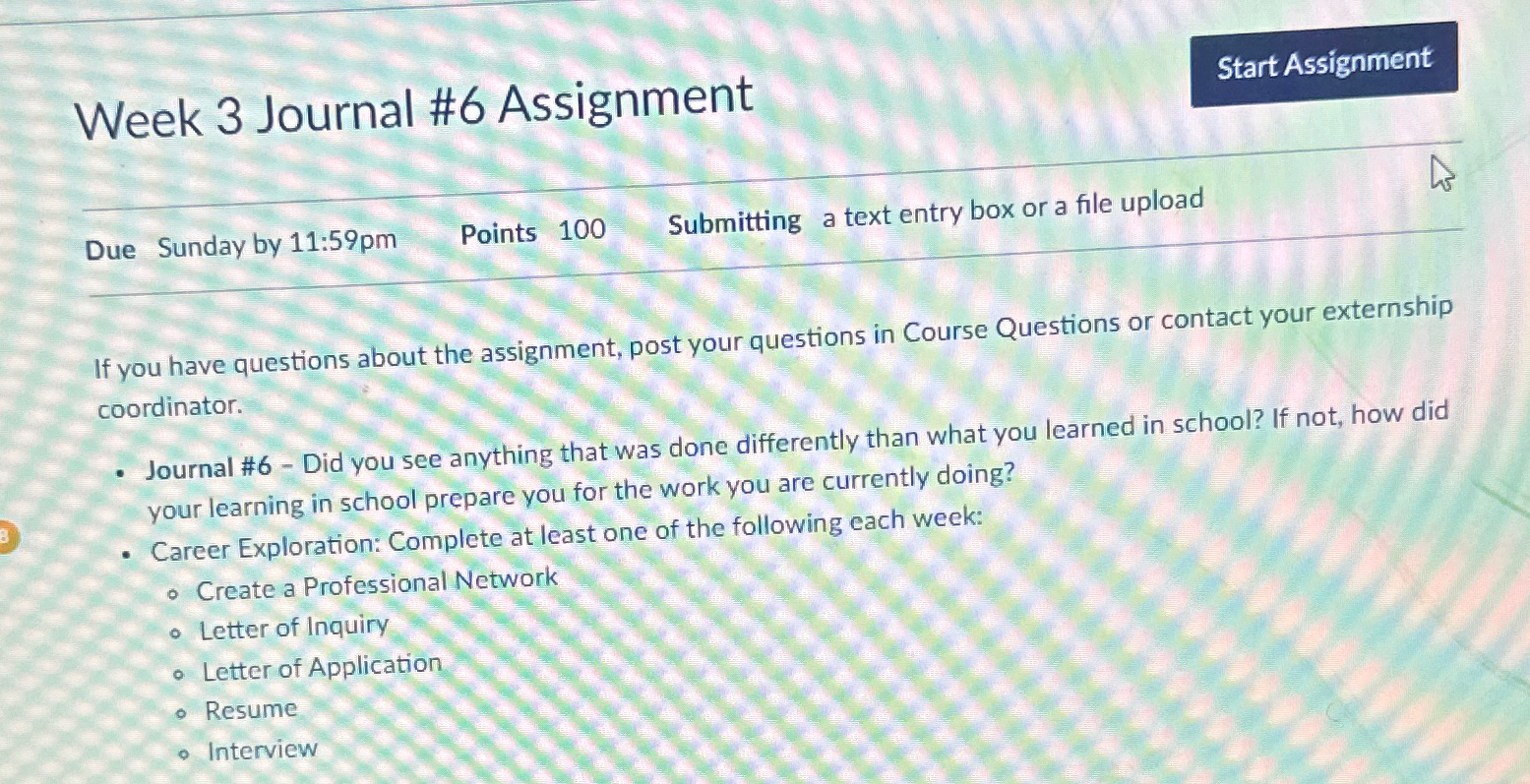 Solved Week 3 ﻿Journal #6 ﻿AssignmentDue Sunday by | Chegg.com