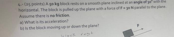 Solved 4.- ( 25 points) A 50 kg block rests on a smooth | Chegg.com