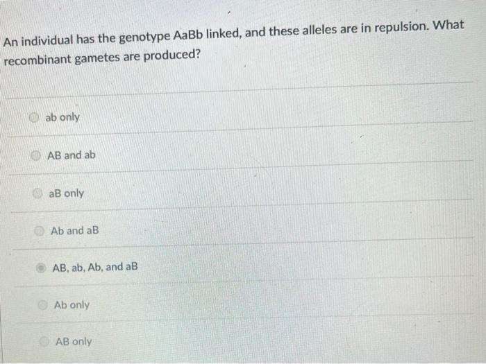 Solved An individual has the genotype AaBb linked, and these | Chegg.com