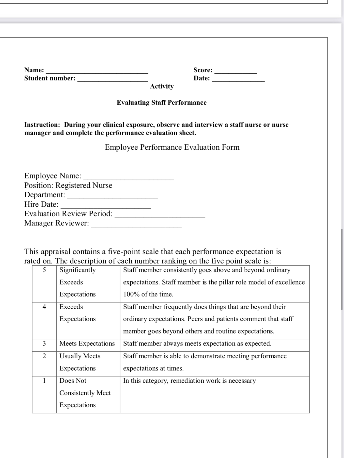 Solved Name:Student number:Score:Date:ActivityEvaluating | Chegg.com