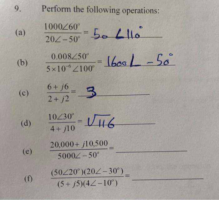 Solved 9. Perform the following operations: (a) | Chegg.com