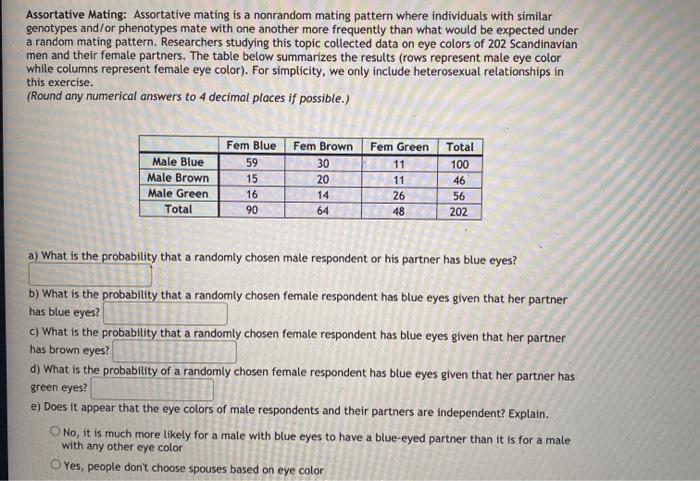 Solved Assortative Mating: Assortative mating is a nonrandom | Chegg.com