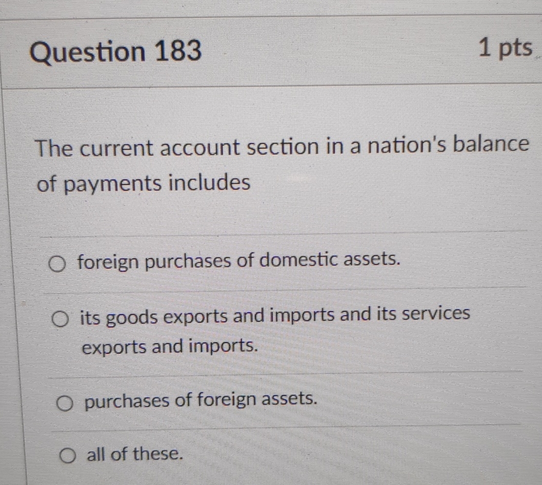 Solved Question 1831 ﻿ptsThe current account section in a | Chegg.com