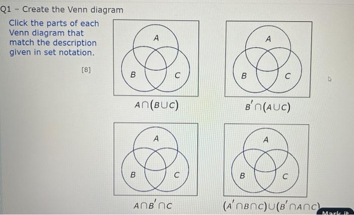 Solved Q1 - Create the Venn diagram Click the parts of each | Chegg.com