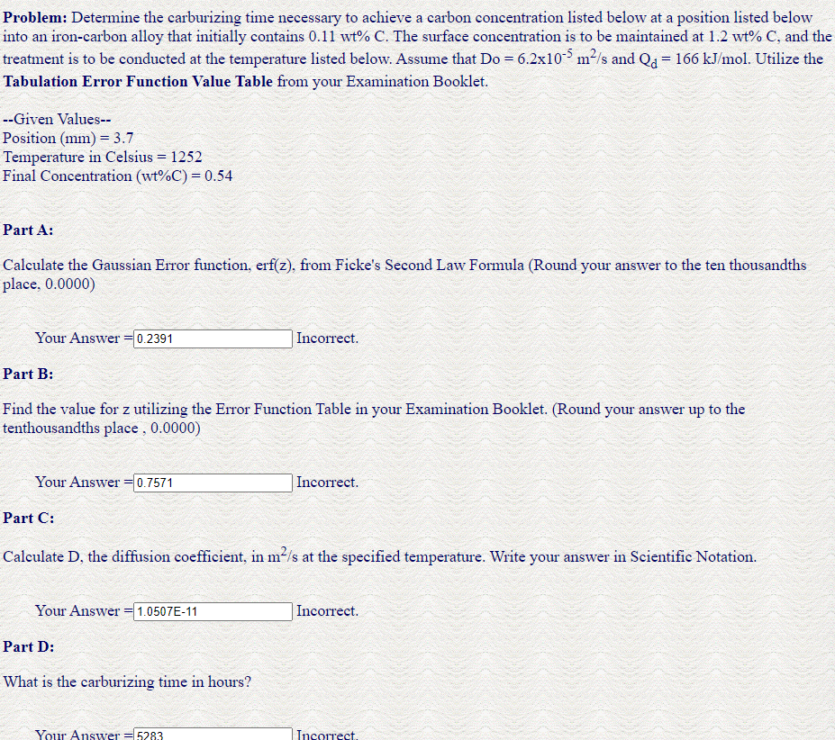 Solved Problem: Determine the carburizing time necessary to | Chegg.com