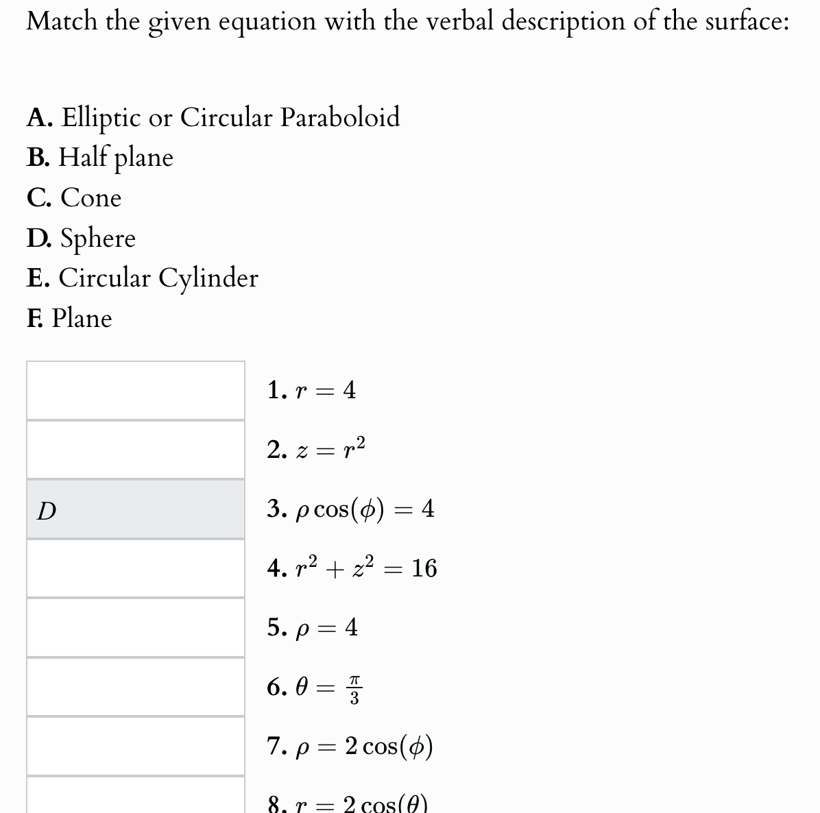 Solved Match the given equation with the verbal description | Chegg.com