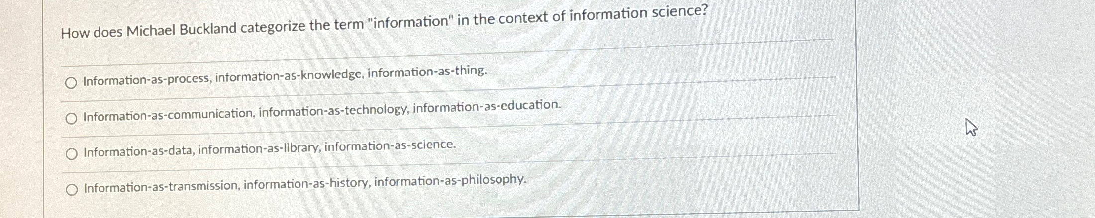 Solved How does Michael Buckland categorize the term | Chegg.com